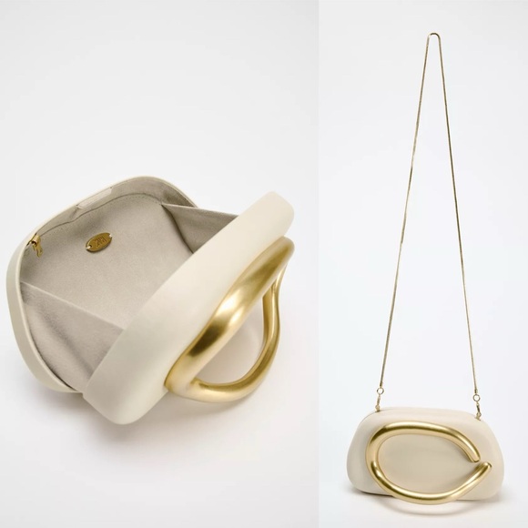 Zara | Bags | Zara Gold Clasp Box Bag White Clutch Evening Bag Gold ...